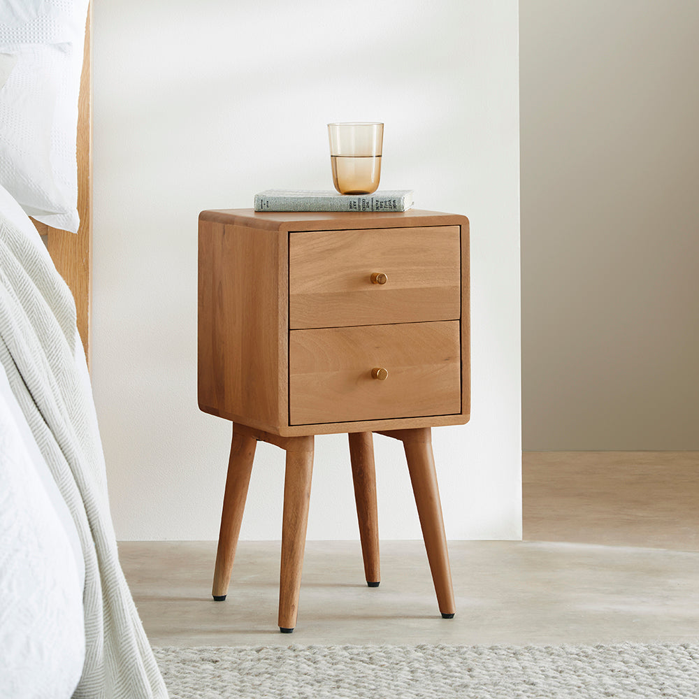 Narrow and Slim Light Walnut Bedside Table, 30cm wide – Fishe and Lilly