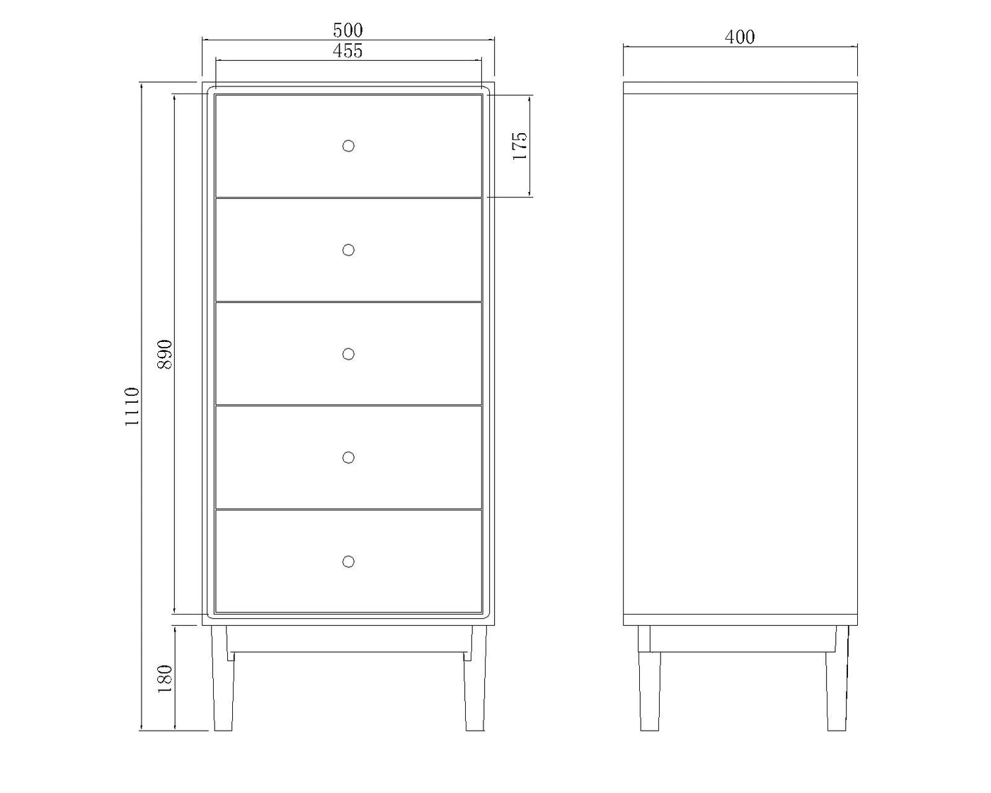 Walnut Tallboy Wooden Chest of 5 Drawers