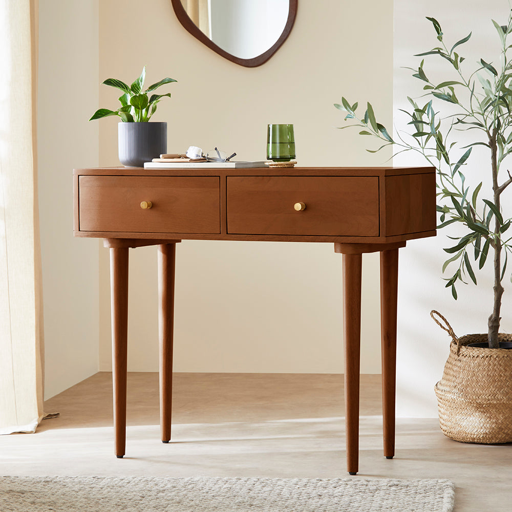 Wooden Dressing and Console Table with 2 Storage Drawers, Walnut Finish ...
