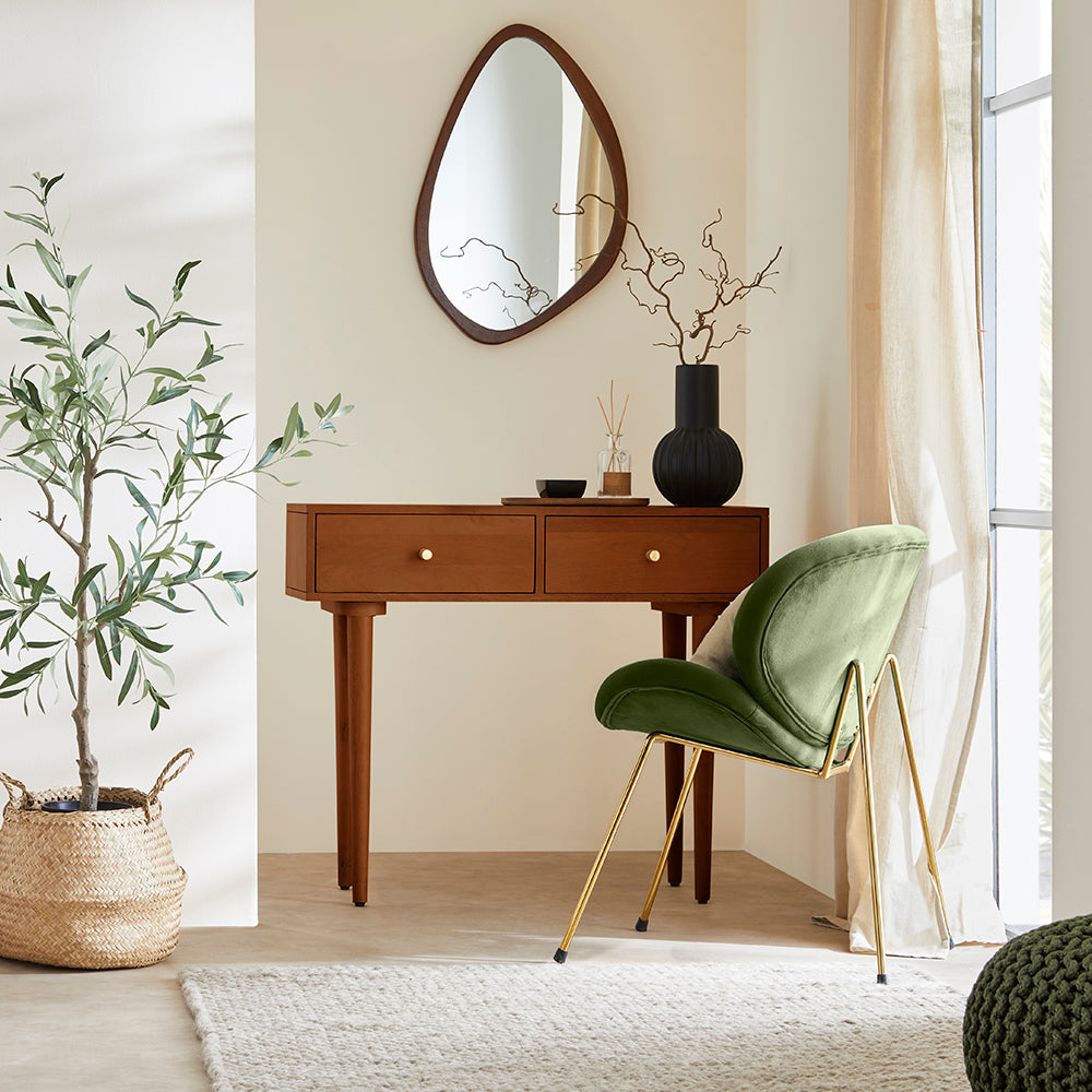 Wooden Dressing and Console Table with 2 Storage Drawers, Walnut Finish ...