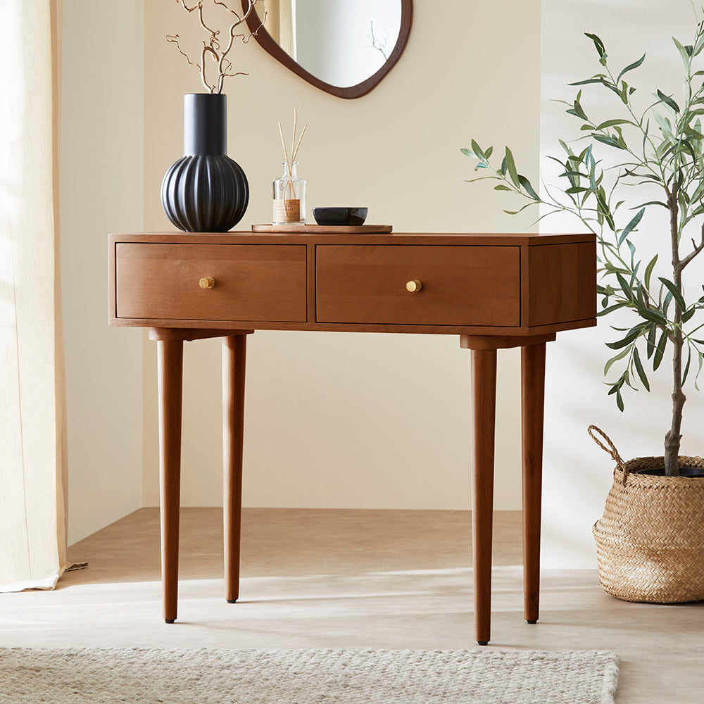 Wooden Dressing and Console Table with 2 Storage Drawers, Walnut Finish ...