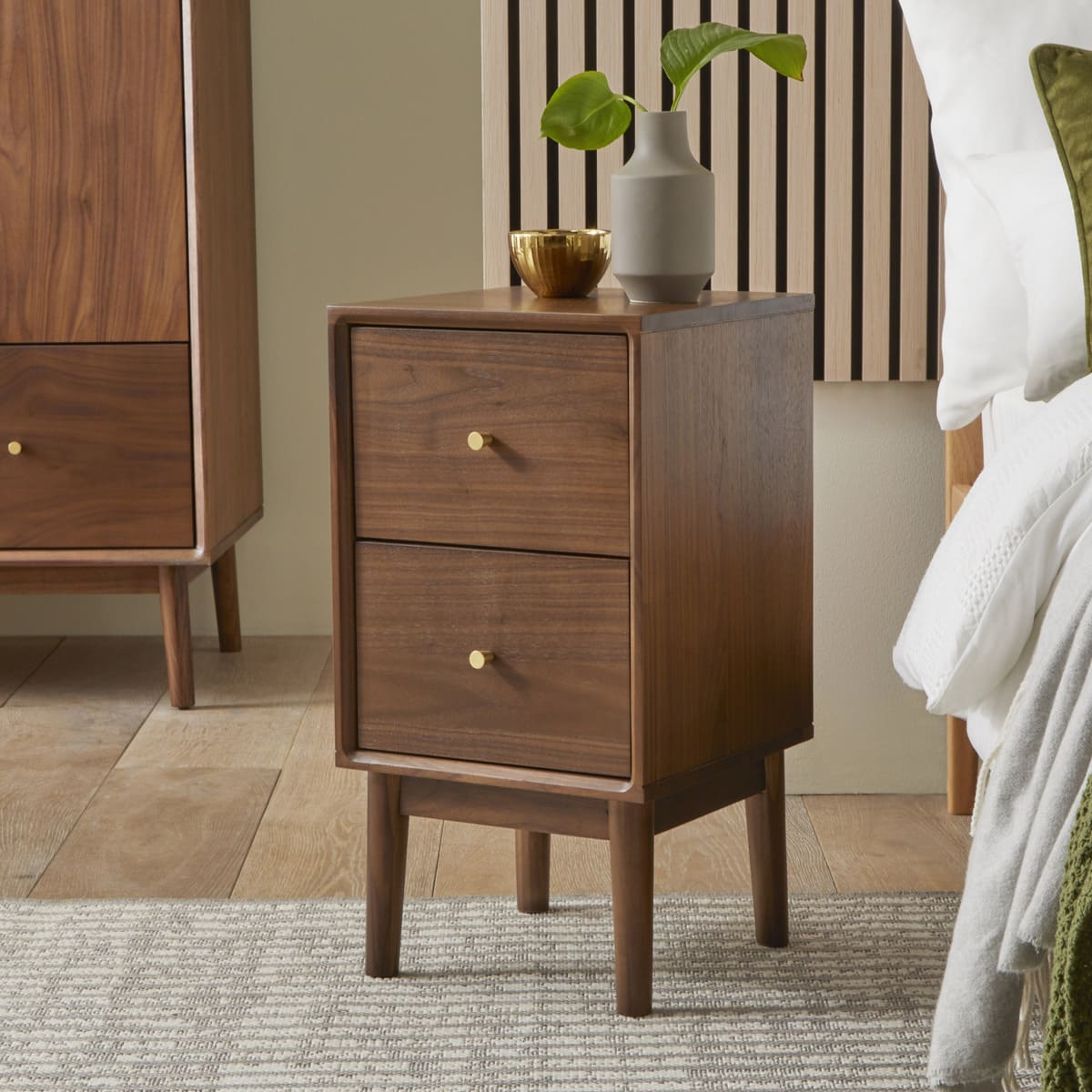 Wooden Walnut Bedside Table with 2 Drawers | Fishe and Lilly