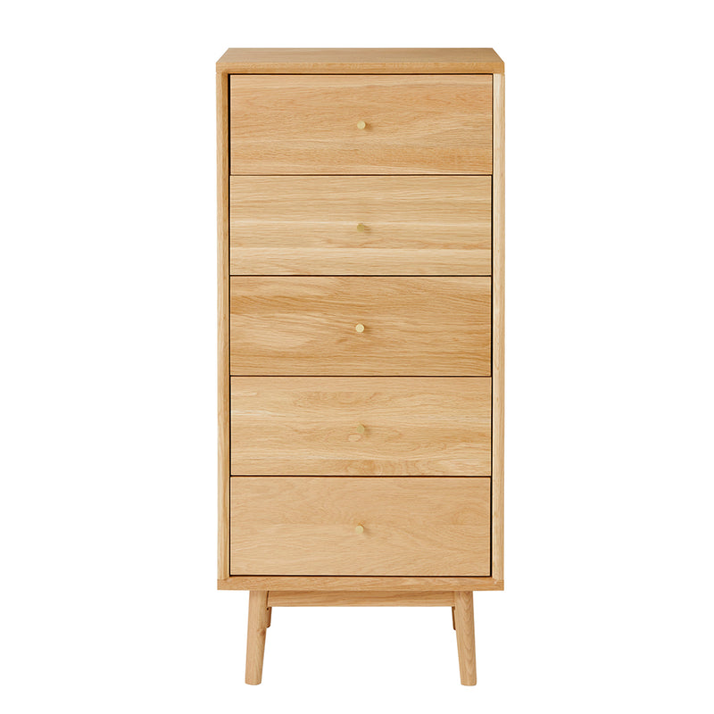 Oak Tallboy Chest of 5 Drawers